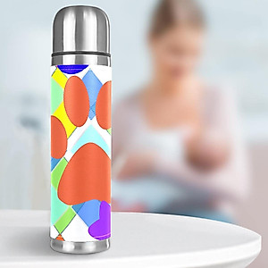 Stainless Steel Leather Vacuum Insulated Mug Abstract Thermos Water Bottle for Hot and Cold Drinks Kids Adults 16 Oz