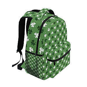 Backpack Daypack Patrick's Day Clover Leaves Shamrock Luck Green Shoulder Bag with Name Label Tag With Padded Shoulder Strap Large Medium Size