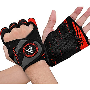 RDX Weight Lifting Gloves Grips, Workout Gym Fitness, Ventilated Anti-Slip Open Back Gripper, Deadlift Strength Training HIIT Exercise, Women Men Rowing Cycling Hanging Climbing Gymnastics Pull Ups