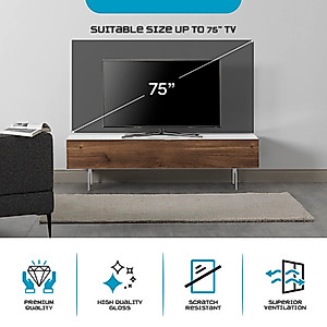 SONOROUS ST-360 Premium TV Stand for Living Room - Luxury Wood & Glass Media Console with Metal Legs - Modern Media Furniture with Storage - White TV Table Support up to 75" - Walnut Wood Cover