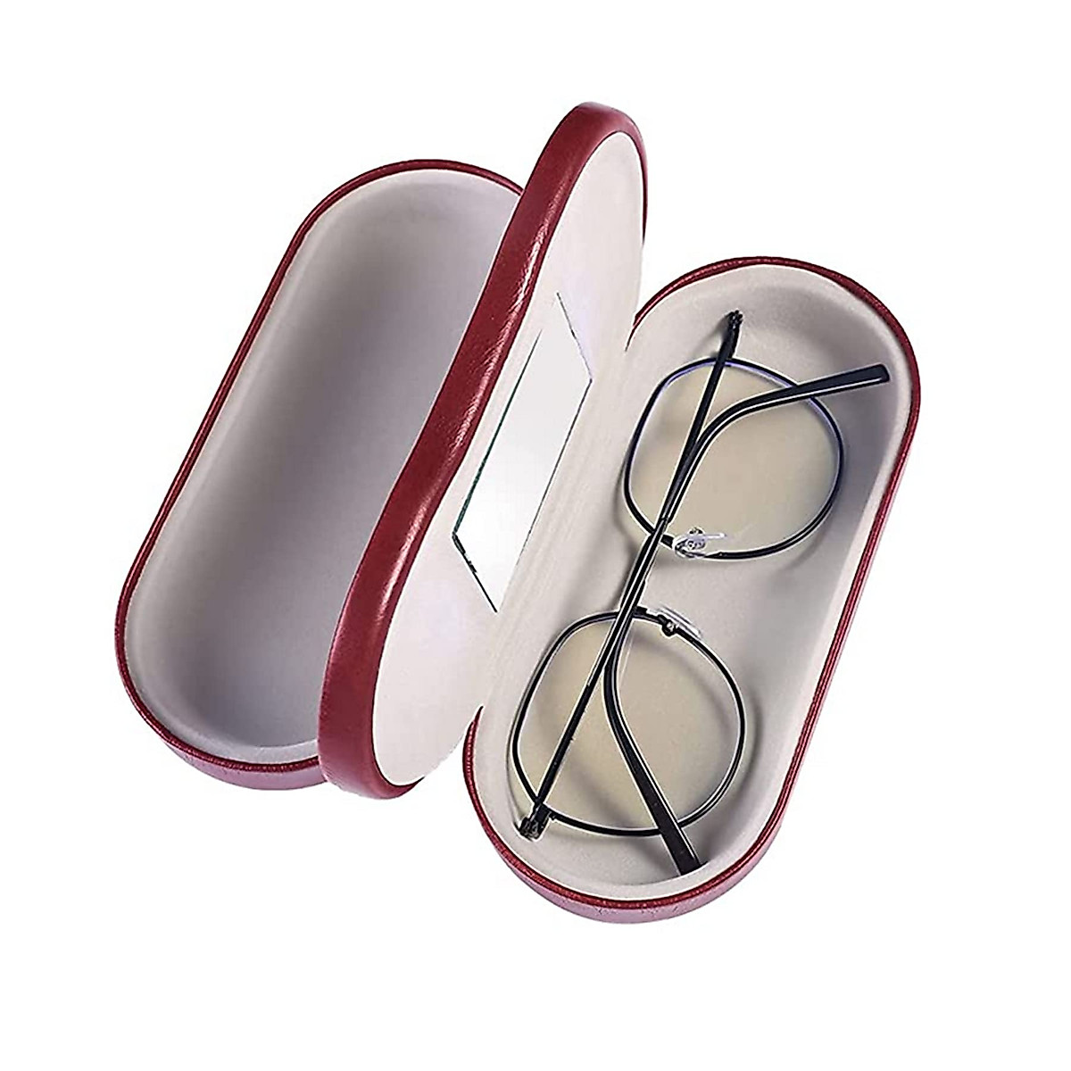 Classic 2 in 1 Glasses Case, PU Leather Hard Shell Eyeglasses Case (Red)