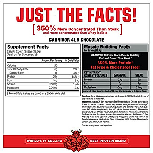 MuscleMeds, Carnivor Beef Protein Isolate Powder 56 Servings, Chocolate, 72 Ounce,4.19 Pound (Pack of 1),002542