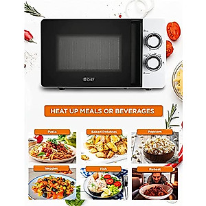 COMMERCIAL CHEF Small Microwave 0.7 Cu. Ft. Countertop Microwave with Mechanical Control, White Microwave with 6 Power Levels, Outstanding Portable Microwave with Convenient Pull Handle