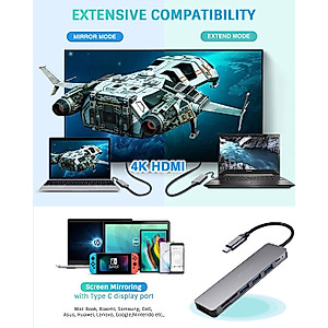 USB C Hub to HDMI Adapter, Sharllen 8 in 1 USB C Multiport Docking Station Connector with 4K HDMI, 3 USB 3.0 Ports, SD/TF Card Reader 100W PD Charging Compatible MacBook Pro/ Air ,Type C Devices