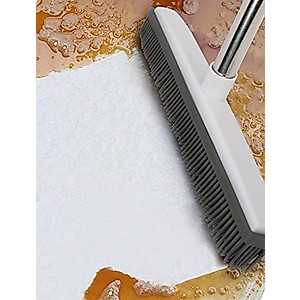 Rubber Broom with Handle, Broom Rubber Bristles Removing Animals Cats Dogs Hair for Floors for Carpets Tiles Windows and Gardens White
