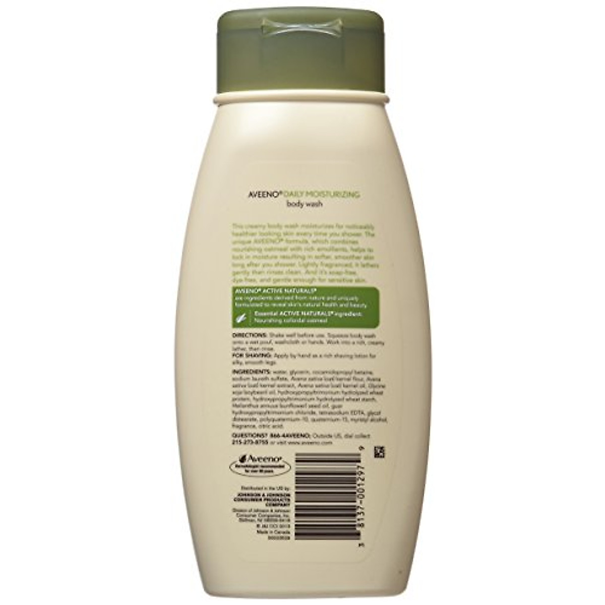 Aveeno Active Naturals Daily Moisturizing Body Wash with Natural Oatmeal, 18-Ounce Bottles (Pack of 3)