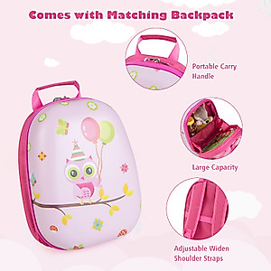 Olakids Kids Luggage Set, 16’’ Carry on Suitcase and 12’’ Travel Backpack with Wheels for Boys Girls, 2 Pcs Rolling Spinner Trolley Case Gift for Children Toddlers (Pink Owl)