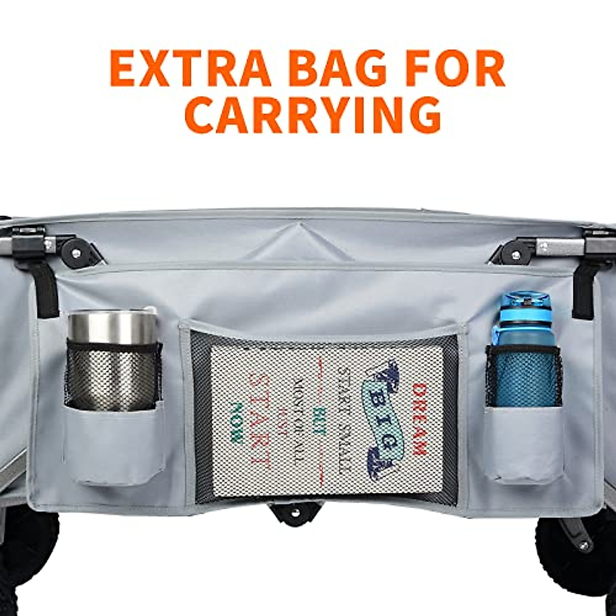 FRITIGA Collapsible Wagon Cart, with Side Bag - Folding Beach Wagon for Sand, Heavy Duty Foldable Utility Shopping Carts on Big All-Terrain Wheels, Outdoor Garden Portable Wagon