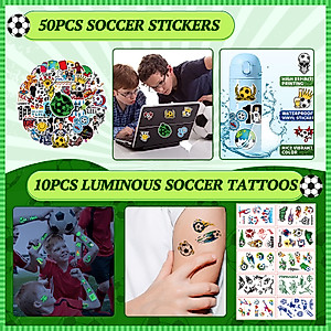 Miucat 120Pcs Soccer Party Favors, Soccer Birthday Party Supplies with Whistle Stickers Slap Bracelet Key Chains and Soccer Goodie Bags for Soccer Party Decorations Supplies