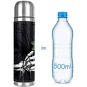 Water Bottle Skull Hand Rose Mug 16Oz Stainless Steel Insulated Tumbler Coffee Mug Travel Vacuum Cup 10.2x2.6 in