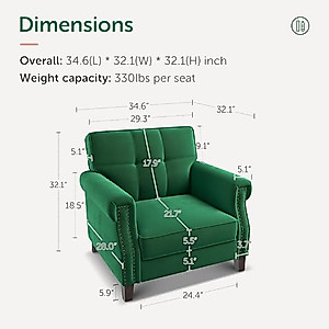 HONBAY Velvet Modern Accent Chair, Comfy Chair Armchair for Bedroom with Nailhead Arm Cozy Single Sofa Club Chair for Living Room Office, Green