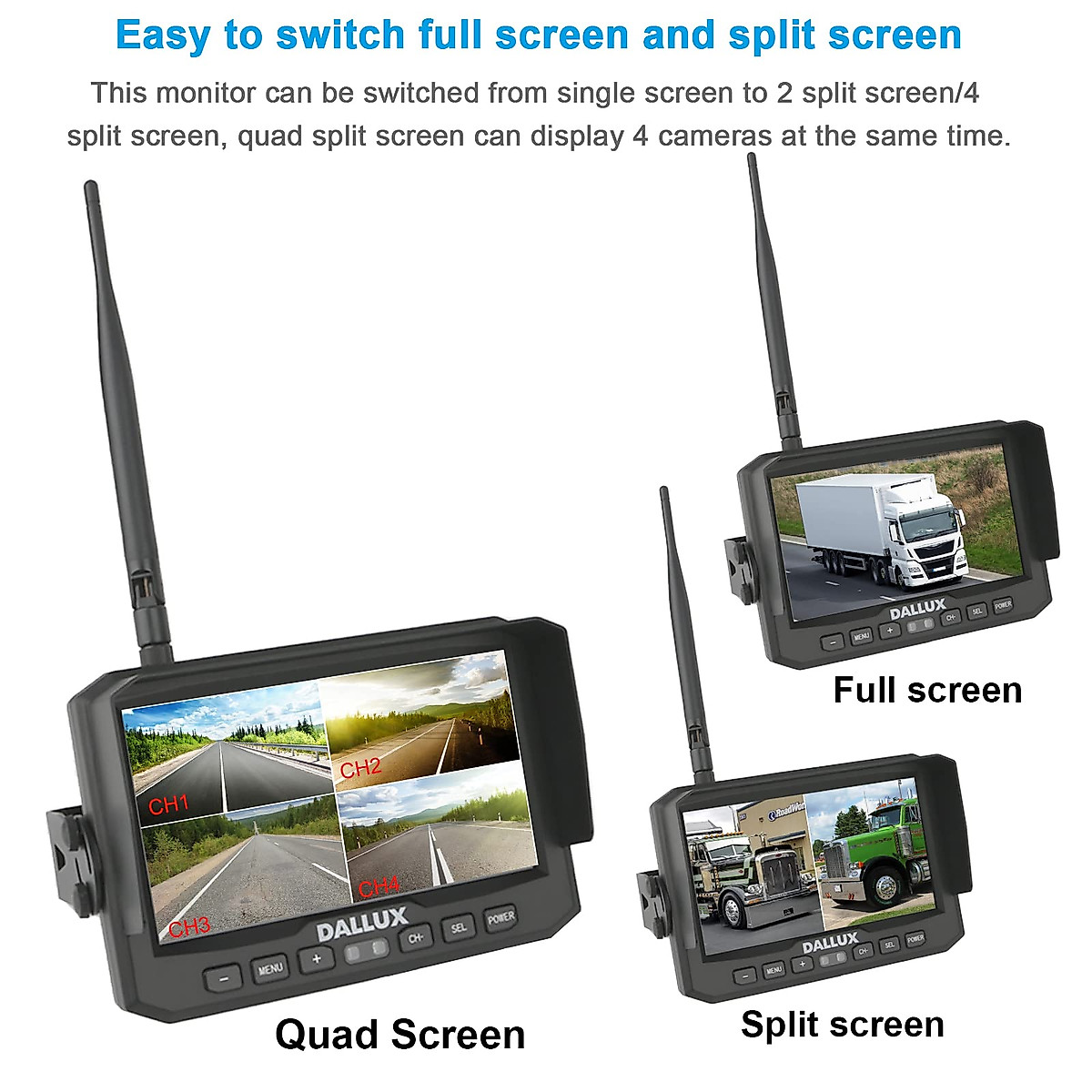 Truck Bus Digital Wireless Backup Camera Monitor System Kit, 7 inch DVR Monitor+HD IP69K Waterproof Night Vision Rear View Reverse Camera for Van Trailer 5th Wheel Pickup RV Campers Motor Home Boat