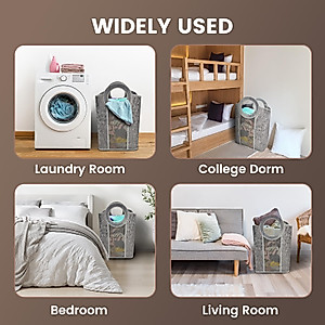 82L Large Laundry Basket with Handles,Grey Heavy Duty EVA Laundry Hamper Collapsible & Portable Mesh Clothes Storage Bag Freestanding Organizer for Bedroom Laundry Room Dirty Clothing Hamper