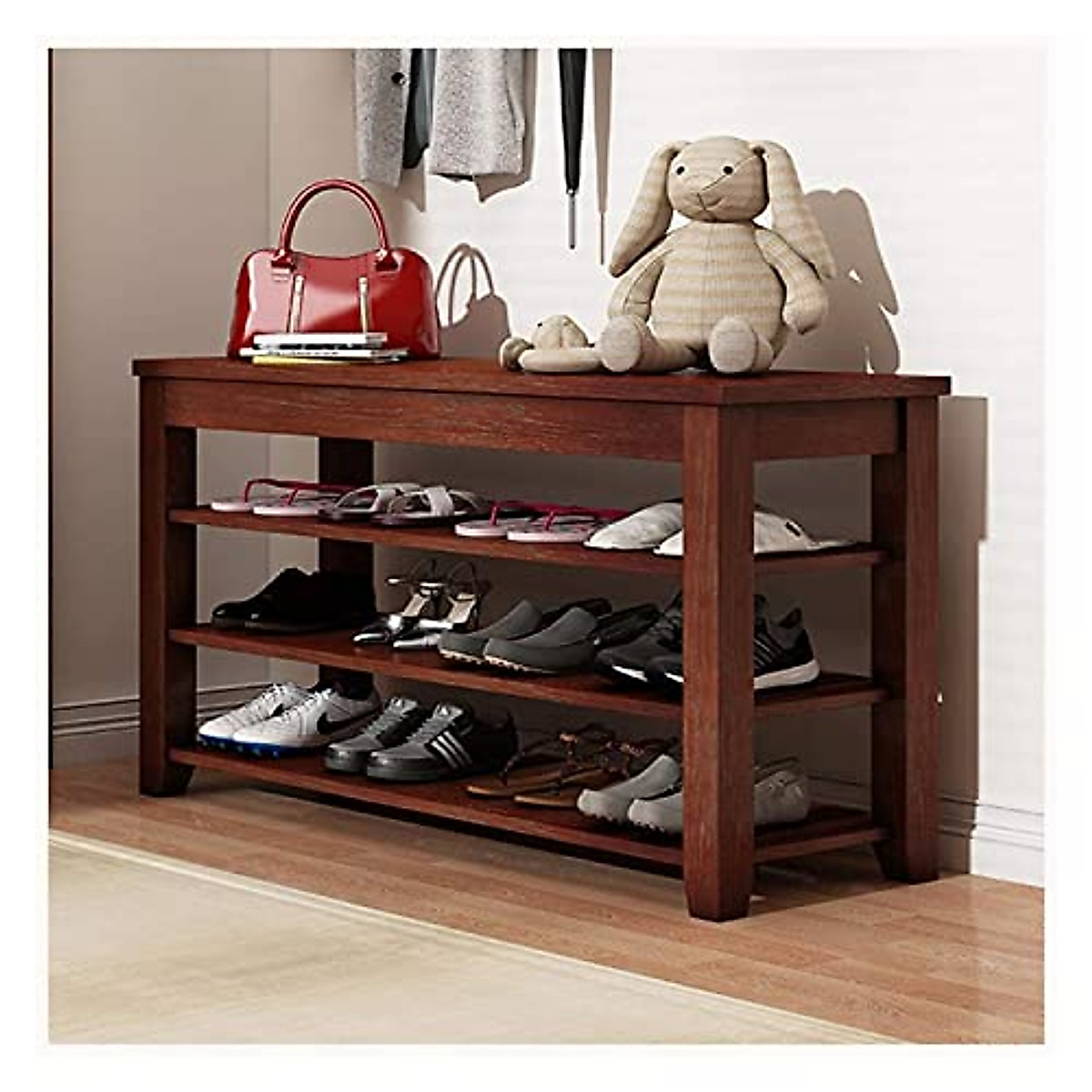ALDEPO Shoe Cabinet Multi-Layer Solid Wood Shoe Changing Stool Simple Shoe Rack for Home Use Corridor Sit-on Storage Bench Bedroom Bathroom Balcony Office Ballroom Plate S