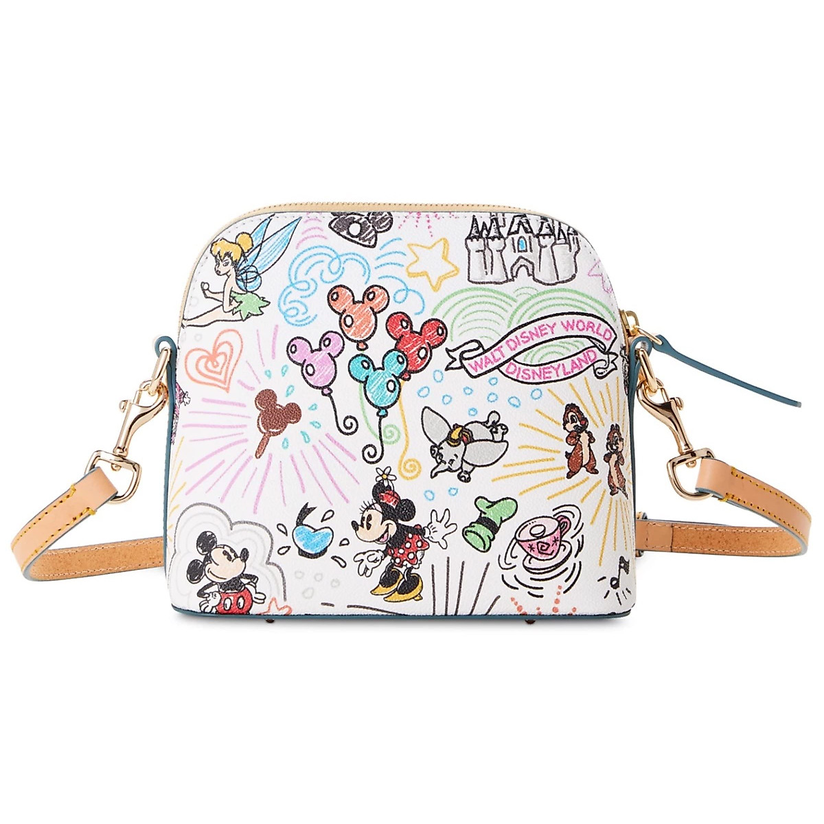 DisneyParks Disney Parks Exclusive - Dooney & Bourke Crossbody Pouchette Medium Sketch White, Red, Pink, Blue, Green, Brown, Black, Yellow
