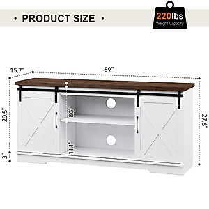 IDEALHOUSE Farmhouse TV Stand for 65 Inch TV, Entertainment Center with Storage and Sliding Barn Doors, Modern Media TV Console TV Stands for Living Room Bedroom (White)