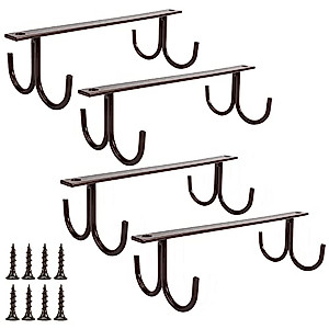 RealPlus 4pcs Under Cabinet Mug Rack, Rustic Mug Organizer Rack Cup Holder Under Shelf 16 Mugs Hooks, Display Hanging Cups Drying Hook for Bar Kitchen Utensils (Bronze)