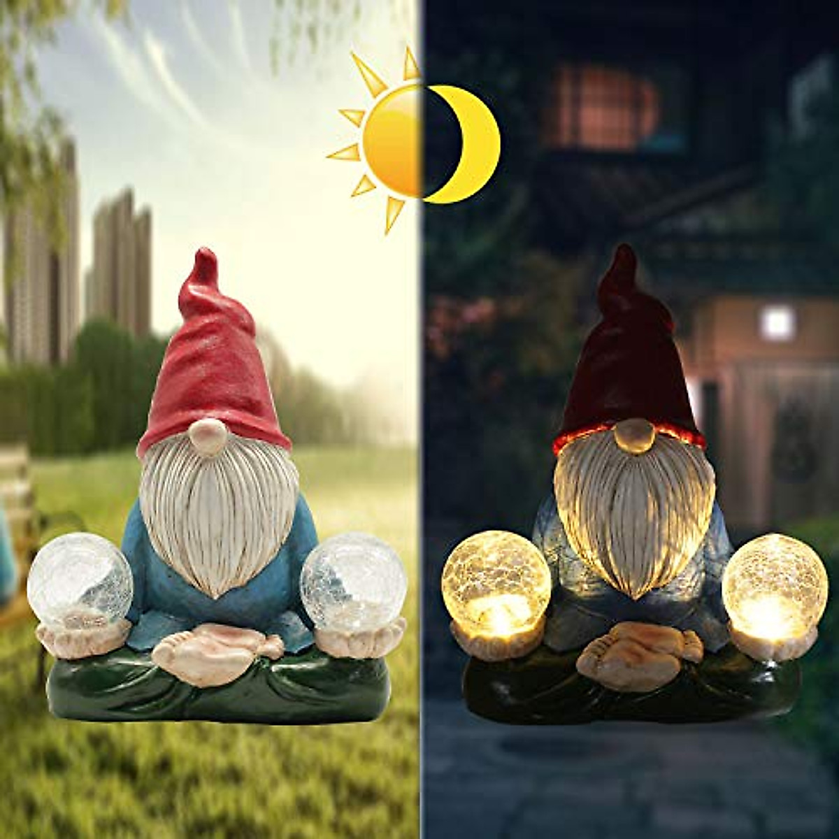 Solar Garden Gnomes Decorations Funny Zen Glowing Naughty Sculpture Statue Outdoor Yard Lawn Decor Resin