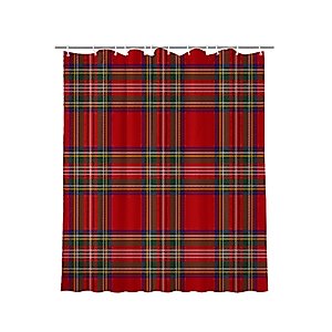 GOOESING Christmas Plaid Shower Curtain Scottish Tartan Farmhouse Bathroom Shower Curtains for Bathtub Decoration with Hooks 72x72 Inch, Red and Green