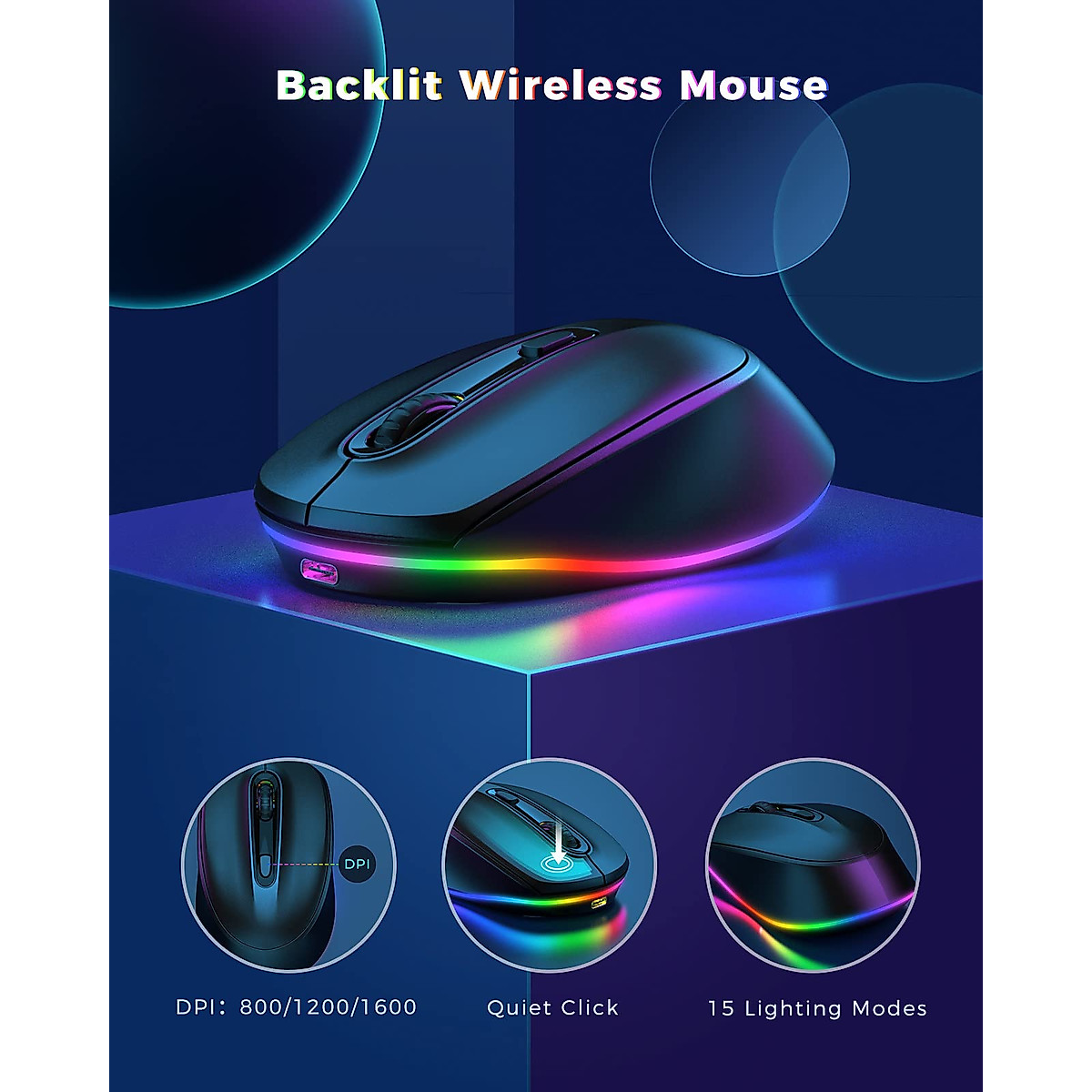 Wireless Keyboard and Mouse Combo Backlit,SURPAO Illuminated Full-Size Wireless Keyboard and Mouse Set, 2.4Ghz Silent Keyboard and Mouse for Computer, Laptops, Windows, Gaming,Black
