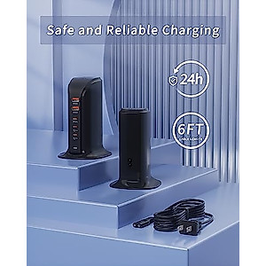 VPSUN USB C Charger Tower 55W, USB Charging Station 5 Port USB Block for iPhone 15/14/13/12, iPad, Samsung Galaxy, Google Pixel,HTC, and Multiple Devices 5V