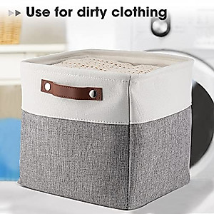 8 Pack Foldable Storage Cubes Baskets, Fabric Cube Storage Bins Collapsible Storage Basket with Leather Handles for Toy Clothes Kids Room Closet Nursery Storage (Gray)