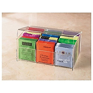 Stock Your Home Acrylic 6 Section Tea Bag Box (Clear) (8.5"L x 5.5"W x 3.5"H)