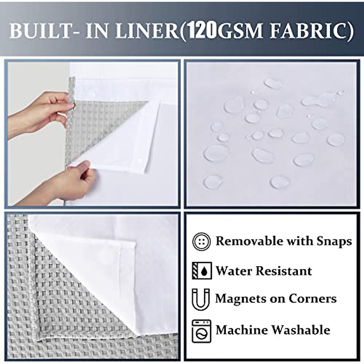 Yimobra Waffle Shower Curtain Sets with Liner, Heavyweight Fabric with 12 Hooks, Water-Repellent, Washable, Mesh Top Window, 72 "x 72", Gray