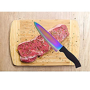 Lightahead 7pcs Premium Rainbow Colored Knife Set, 6 Stainless Steel Kitchen Knives with Chopping Board