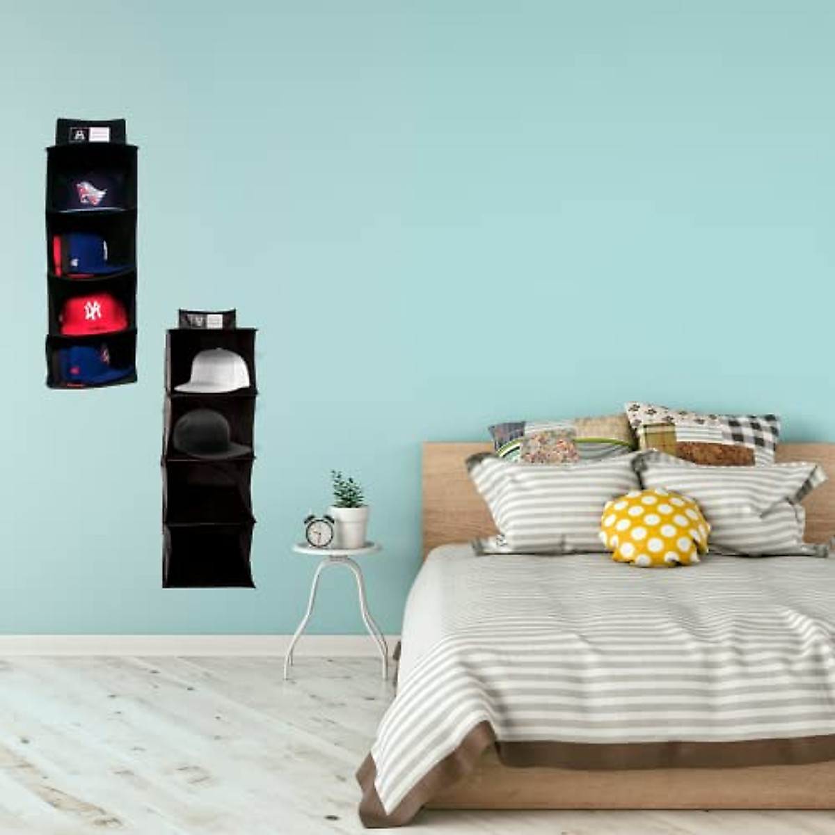 Homie Gear Wall Hanging Organizer, 4 Storage Case Racks - Closets Organization Storage System for Caps, Wallet, Shoes, Towel, Goggles, Scarves, Belt & More for Closets Items - (Black)