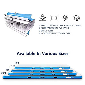 AECOJOY Air Gymnastics Mat Tumbling Mat 13ft Gymnastics Training Mat 4” Thickness Inflatable Tracks for Tumbling, Home Use, Training, Gym, Water (13ft*3.3ft*4in,Blue)