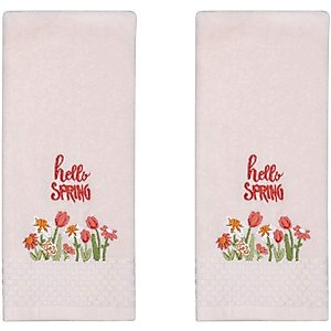 Think Spring 2-Pack White Embroidery Decorative Cotton Kitchen Bath Hand Towels