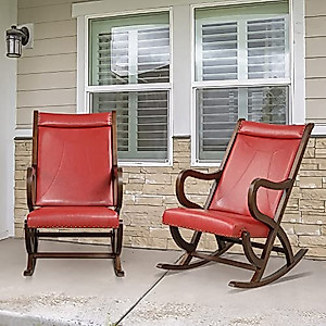 Giantex Rocking Chair with Cushion, Modern PU Leather Rocker, Rubber Wood Frame, Ergonomic Backrest Armrest, Single Rocking Chair for Nursery Living Room Bedroom Lounge Office, Red