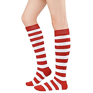 Womens Striped Socks Knee High Socks Costume Accessory Over Knee Stockings 1 Pack Red White