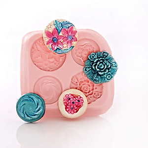 Flower Vintage Style Button Silicone Mold Fondant Chocolate Mint Resin Polymer Clay Jewelry Craft Mold