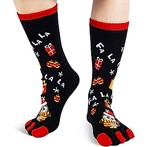 Zmart Funny Christmas Toe Socks Women Holiday Socks Christmas Toe Separator Socks Five Toe Socks, 5 Pack Stocking Stuffers Secret Santa Gifts Christmas Gifts