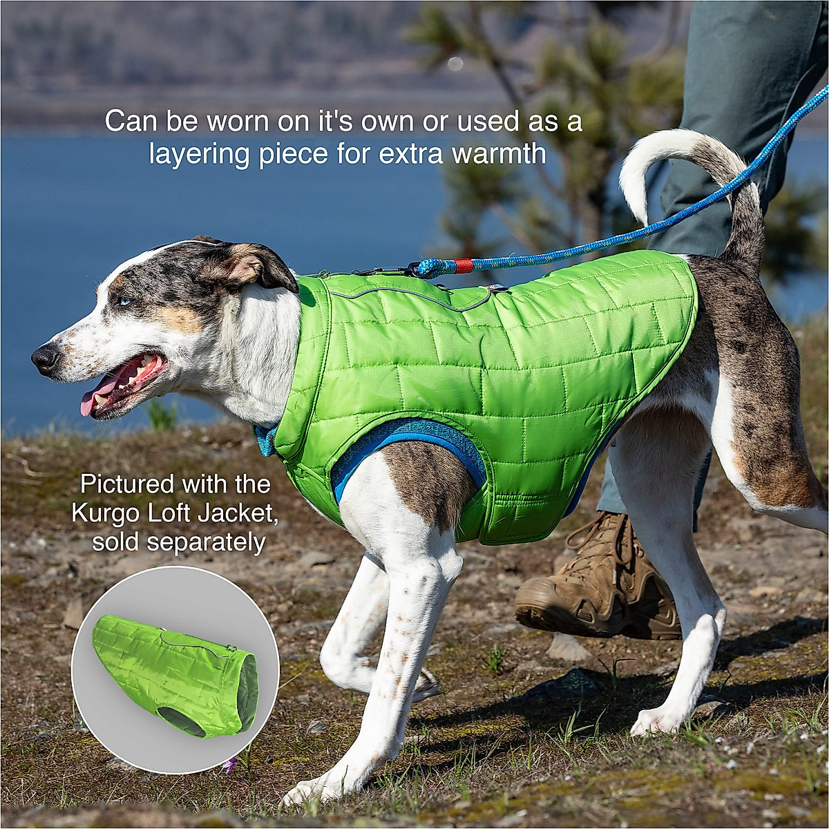 Kurgo Core Dog Sweater, Knit Dog Sweater with Fleece Lining, Cold Weather Pet Jacket, Zipper Opening for Harness, Adjustable Neck, Year-Round Sweater for Small Dogs (Heather Green, Small)