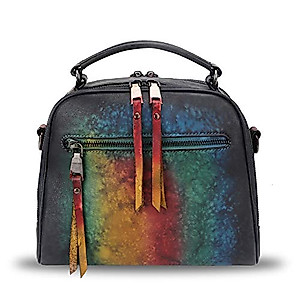 Genuine Leather Satchel Purse for Women Retro Cowhide Handmade Top Handle Handbag Designer Crossbody Bag (Multicolor2)