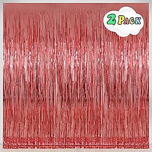 Rose Gold Bachelorette Party Decorations, Melsan 3.2 x 8 ft Tinsel Backdrop Foil Fringe Curtains for Birthday, Bridal Shower, Bachelorette Party - Pack of 2