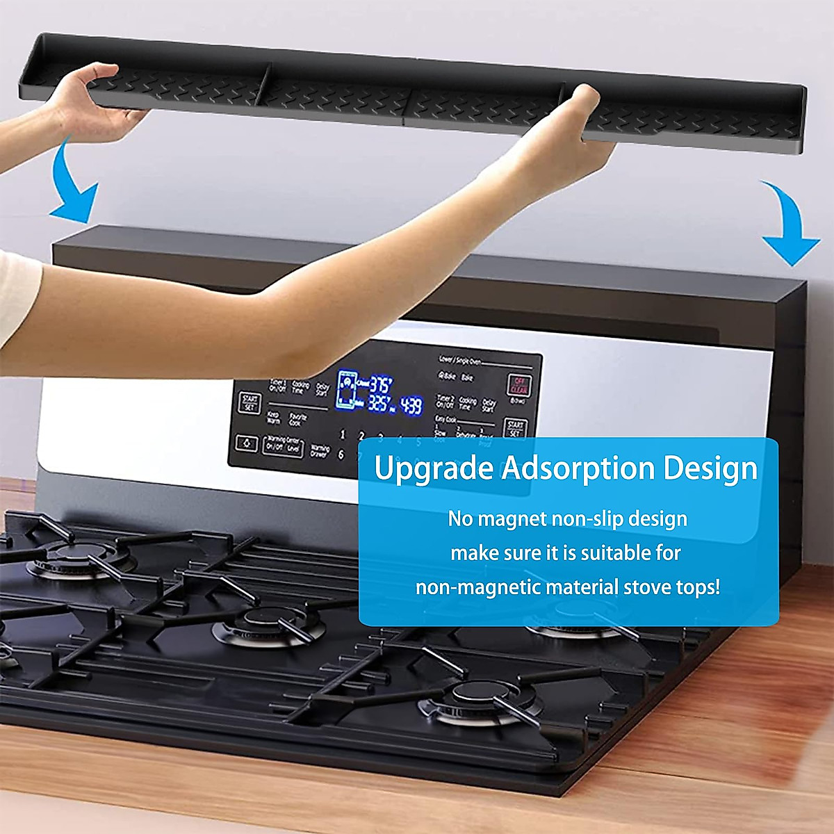 SCITURE Silicone Over the Stove Top Spice Shelf for Back of Stove, Kitchen 30" Spice Shelf Rack Organizer, Oven Shelf for Top of Stove, Oven Stovetop Spice Rack Shelf (1 Pcs, Black)