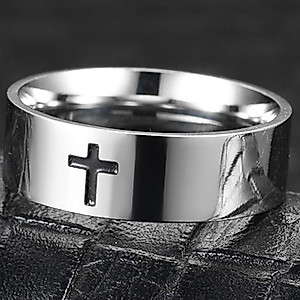 Jude Jewelers 8mm Stainless Steel Classical Simple Plain Christian Cross Religious Wedding Band Ring (Silver, 9)
