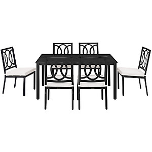 Crosley Furniture Chambers 7-Piece Outdoor Dining Set for 6, Patio Table and Chairs for Backyard, Deck, Matte Black with Creme Cushions