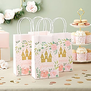 BLUE PANDA Pink Princess Castle Paper Birthday Party Gift Bags (9 x 5.3 in, 24 Piece)