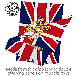 Queen Elizabeth II Flag Coat of Arms United Kingdom Garden Flag - Set Wood Dowel Sweet Life Sympathy Remembrance Bereavement Emotion Postive - House Banner Small Yard Gift Double-Sided 13 X 18.5