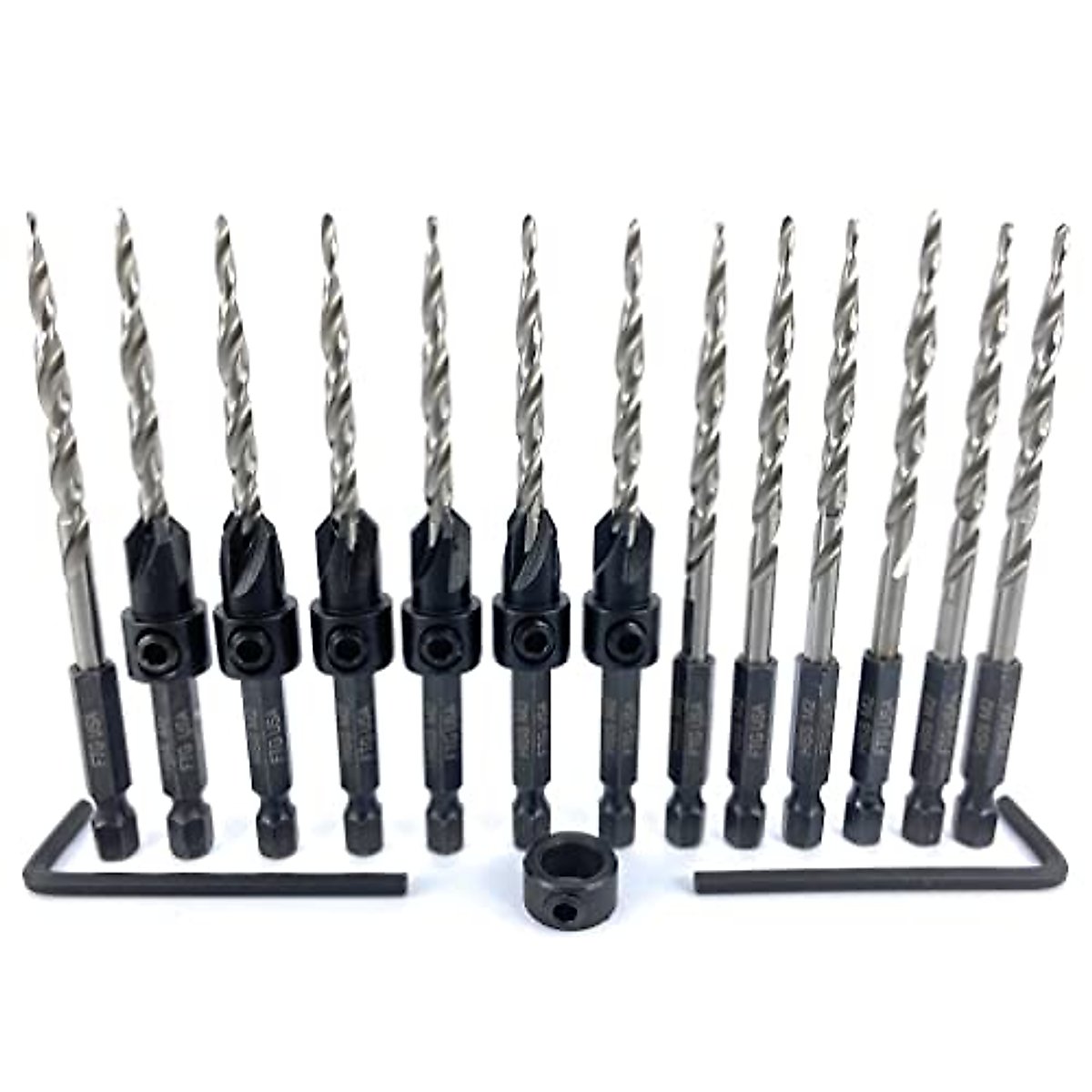 FTG USA Countersink Drill Bit Set 6 Pc #8(11/64") Wood Countersink Drill Bit, Pro Pack Countersink Bit, 1 Extra Tapered Drill Bit, 1 Stop Collar, 1 Hex Wrench, and 6 Pcs #8 (11/64") Replacement Drill