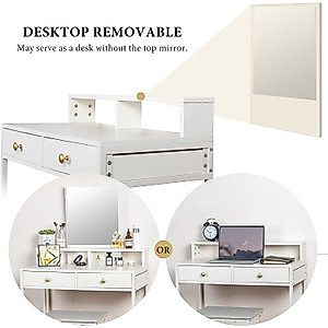 LAVIEVERT Vanity Set with Detachable Mirror, Makeup Vanity Dressing Table for Bedroom, Dresser Desk Writing Desk with Stool, 2 Drawers & Storage Shelves for Women Girls - White