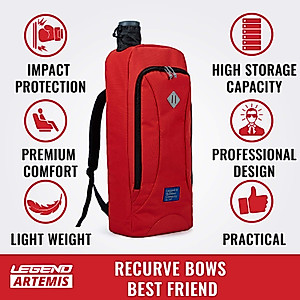 Legend Artemis Archery Backpack for Recurve Bow - Professional Bow Backpack for Travels - Storage Pockets for Gear & Accessories - Protective Foam Padding - Comes with Arrow Tube Case - 11"x8"x27"