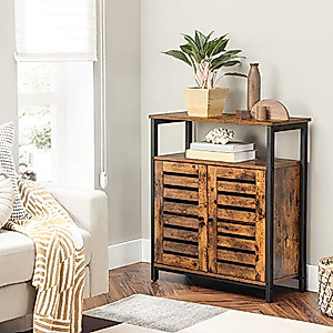 VASAGLE LOWELL Standing Cabinet, Storage Cabinet, Accent Side Cabinet with Shelf, Cupboard with Louvered Doors, Multifunctional in Living Room, Bedroom, Hallway, Rustic Brown ULSC76BX