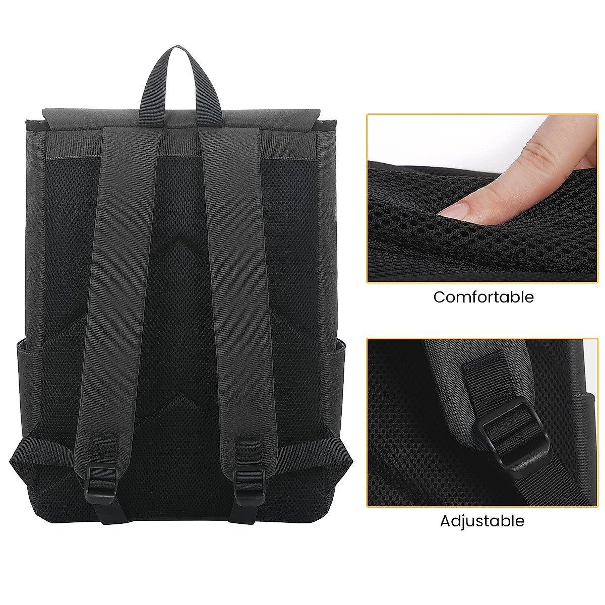 ECHSRT Laptop Backpack Water Resistant Casual Weekend Daypack, College School Wide Open Bag Fits 15.6 Inch Computer & Tablet, Bookbag for Women Men, Black