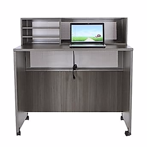 nbf signature series Modern Reception Desk - at Work Mobile Standing Height Checkout Counter Station - 48" W x 30" D Gray Laminate for Front Desk Use and Reception Counter